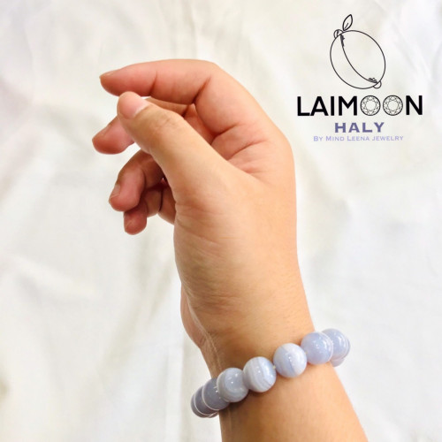 สร้อยข้อมือหินบลูเลซอาเกต(ฺฺฺBluelace agate) เกรด A เจียรเม็ดกลม 12 มิล