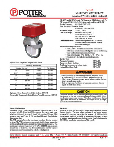 POTTER ELECTRIC Waterflow Switch 12 นิ้ว Model. VSR