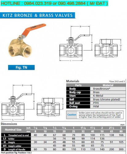 KITZ Brass Ball Valve W.O.G. 400 Psi. Thread End BS21 Size 2 Inch ...