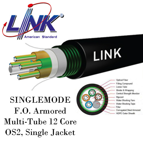 LINK SINGLEMODE F.O. Armored, Multi-Tube 12 Core, OS2, Single Jacket ...