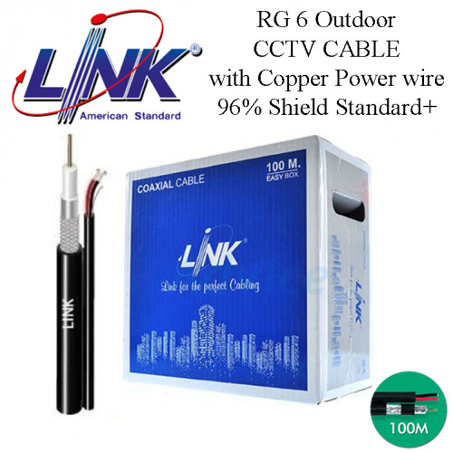 LINK RG 6 Outdoor CCTV CABLE with Copper Power wire, 96% Shield Standard+ Model. CB-0109SPW+ 100 m.