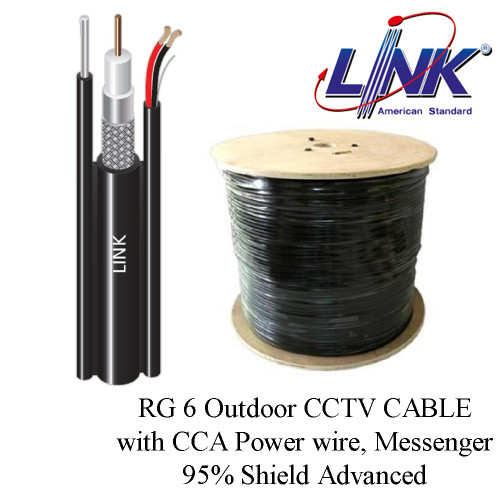 LINK RG 6 Outdoor CCTV CABLE with CCA Power wire, Messenger 95% Shield ...