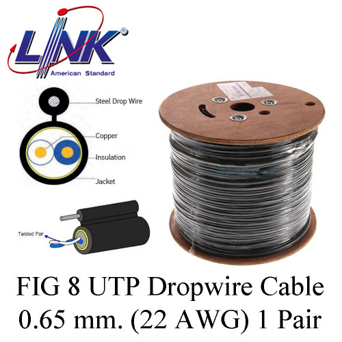 LINK FIG 8 UTP Dropwire Cable 0.65 mm. (22 AWG) 1 Pair Model. UL-1112 200 m.