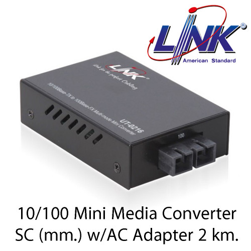 LINK 10/100 Mini Media Converter, SC (mm.) w/AC Adapter 2 km. Model. UT-0216