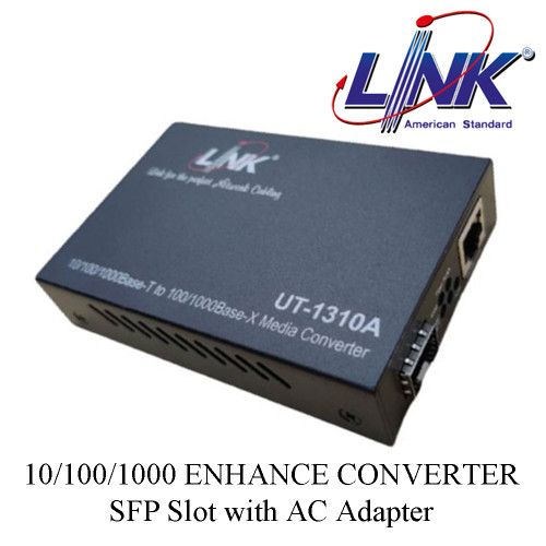 LINK 10/100/1000 ENHANCE CONVERTER, SFP Slot with AC Adapter Model. UT-1310A