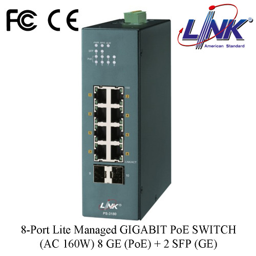 LINK 8-Port Lite Managed GIGABIT PoE SWITCH (AC 160W) Model. PS-3180